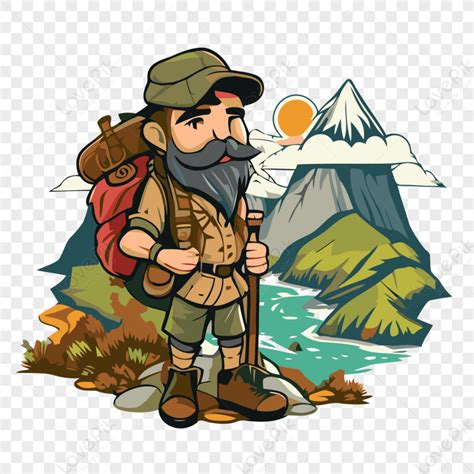 Adventurer Clipart Cartoon Adventurer In Full Beard With Backpack By