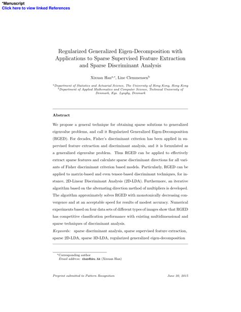 Pdf Regularized Generalized Eigen Decomposition With Applications To Sparse Supervised Feature