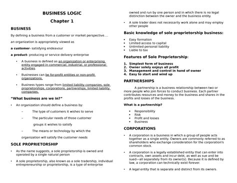 Logic Reviewer Business Logic Chapter 1 Business By Defining A Business From A