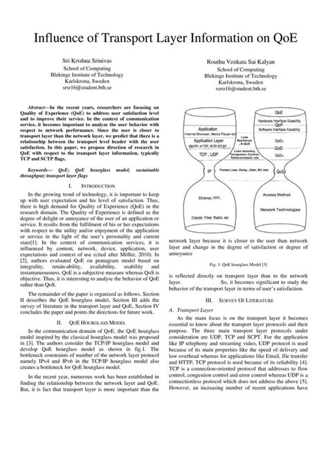 Influence Of Transport Layer Information On Qoe Pdf
