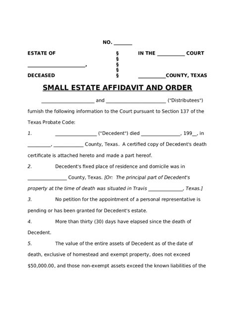 Texas Small Estate Affidavit Pdf Doc Template Pdffiller