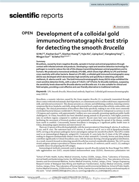 Pdf Development Of A Colloidal Gold Immunochromatographic Test Strip For Detecting The Smooth