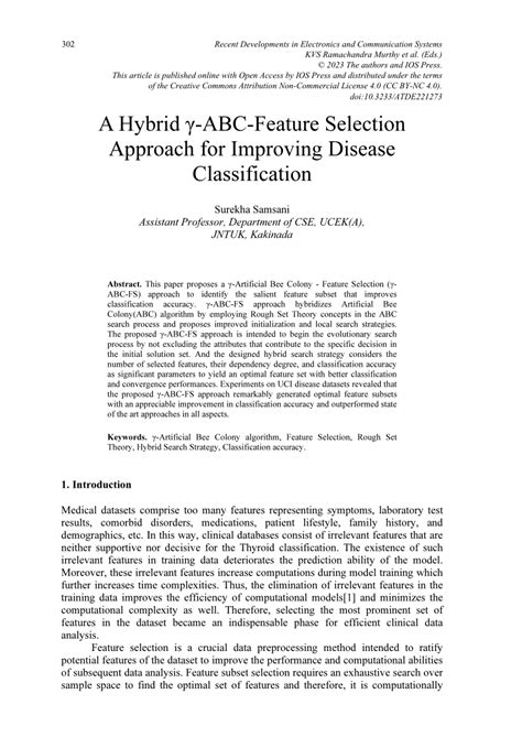 Pdf A Hybrid γ Abc Feature Selection Approach For Improving Disease Classification