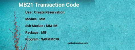 Mb21 Sap Tcode For Create Reservation