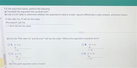 Solved For The Argument Below Perform The Following A