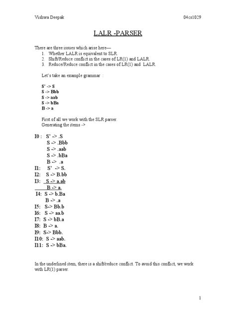 Lalr Parser S S S Bbb S Aab S Bba B A Download Free Pdf