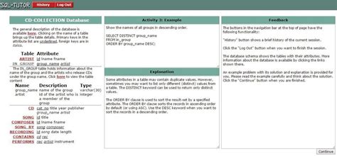 screenshot of the worked example mode of sql tutor download