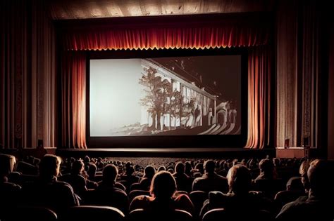 빨간 커튼과 영화 스포트라이트 생성 인공 지능이 있는 영화관 강당 프리미엄 사진