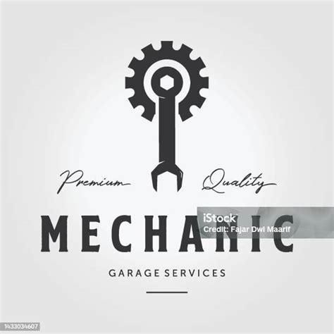 기어 렌치 스패너 피스톤 빈티지 로고 기계식 차고 상점 벡터의 미니멀리스트 일러스트레이션 피스톤 자동차 개념의 설계 공구상자에