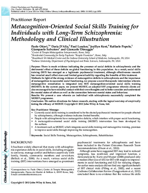 Pdf Metacognition Oriented Social Skills Training For Individuals With Long Term Schizophrenia