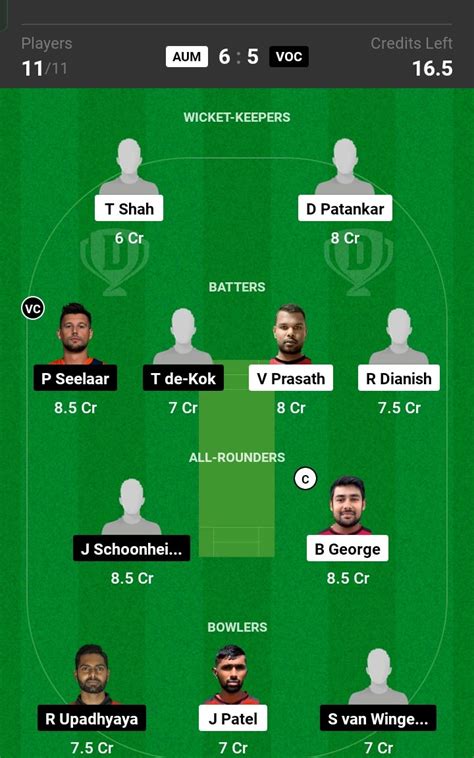 Aum Vs Voc Dream11 Prediction Player Stats Captain And Vice Captain Fantasy Cricket Tips
