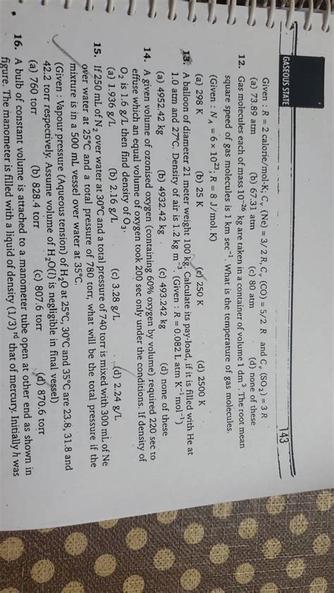 Gas Molecules Each Of Mass 10−26 Kg Are Taken In A Container Of Volume 1d
