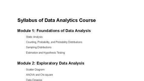 Data Analytics Course Syllabus Foundations To Advanced Techniques