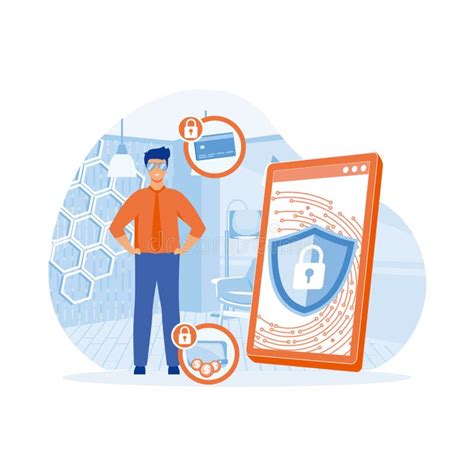 Mobile Data Protection Concept With Guard Character Protect Smartphone With Lock On Screen