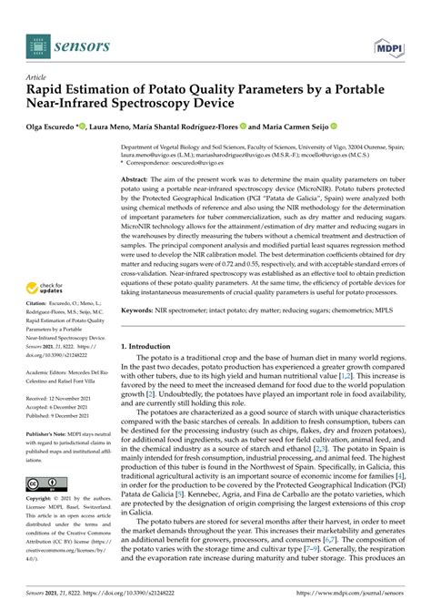Pdf Rapid Estimation Of Potato Quality Parameters By A Portable Near Infrared Spectroscopy Device