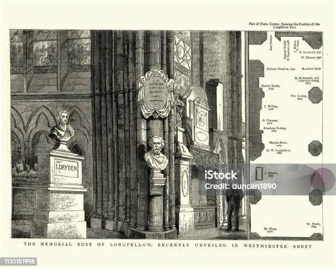 웨스트 민스터 성당 시인 코너의 계획에에서 롱 펠로의 흉상 기록보관용에 대한 스톡 벡터 아트 및 기타 이미지 기록보관용 웨스트민스터 사원 1880 1889 년