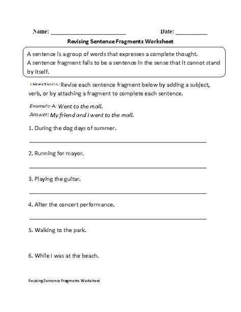 Correcting Sentence Fragments Worksheet High School At Makayla Sleath Blog
