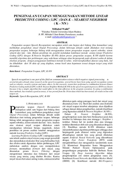 pdf pengenalan ucapan menggunakan metode linear predictive coding