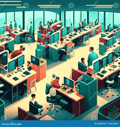 People Working On Computers In Modern Office 3d Illustration Horizontal Generative Ai Stock