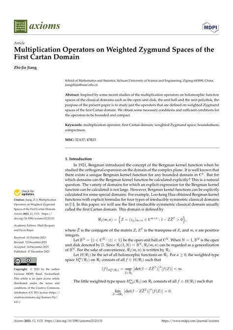 Pdf Multiplication Operators On Weighted Zygmund Spaces Of The First Cartan Domain