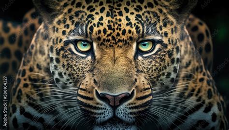 Close Up Portrait Of A Leopard Feared Shock Face Full Head Deep