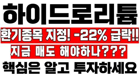 하이드로리튬 주가분석 환기종목 지정 22 급락 지금 매도 해야하나 하이드로리튬전망 하이드로리튬대응 리튬 리튬포어스전망 Youtube