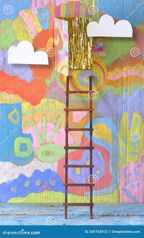 Ladder Of Success Concept With A Man On Top Of Wooden Blocks Stairs