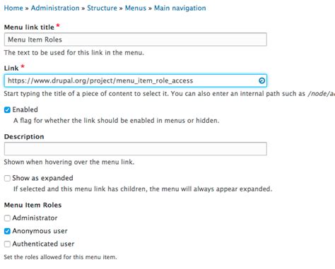 menu item role access
