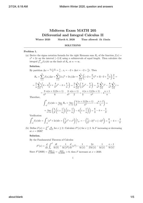 solution midterm exam math 205 differential and integral calculus ii