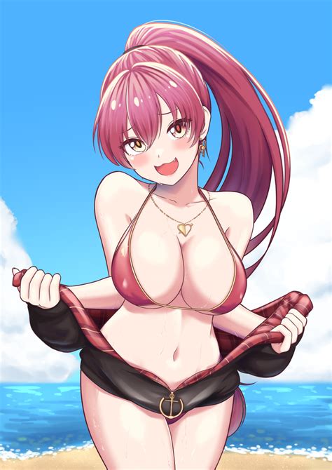 Nekoshun Houshou Marine Houshou Marine Summer Hololive Absurdres Highres Beach Black