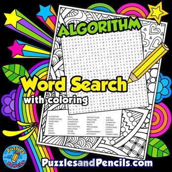 Algorithm Word Search Puzzle Activity Page With Coloring Computer Science