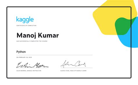 Manoj Kumar Completed The Python Course On Kaggle Manoj Kumar