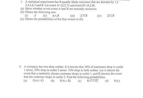 solved 1 a statistical experiment has 8 equally likely