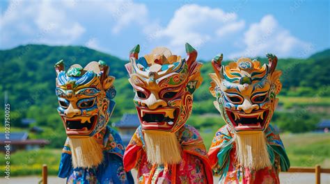 Andong Mask Dance Festival In Korea Dancers Wear Brightly Colored