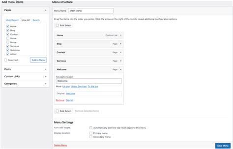 Appearance Menus Screen Documentation