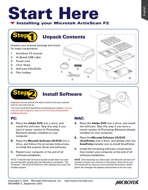 Microtek Artixscan F2 Scanner Start Here Manual Manualslib