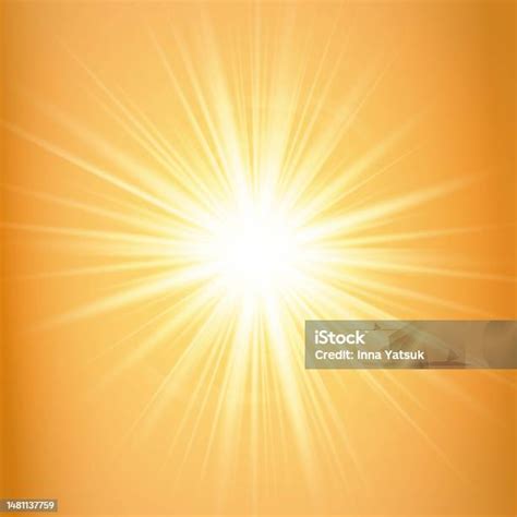 광선이 있는 배경입니다 빛나는 태양 광선 플레어 빛이 있는 황금 주황색 배경 중심점에서 생생한 광선이 나오는 동적 배경 모든 디자인 프로젝트에 벡터 그림입니다 광선에 대한