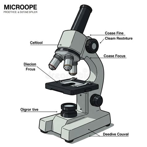 An Illustration Of A Microscope Featuring Annotated Parts With
