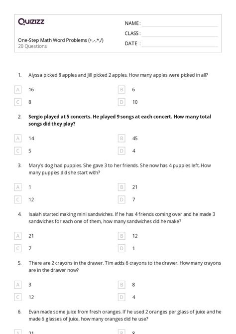 50 math word problems worksheets for 8th class on quizizz free