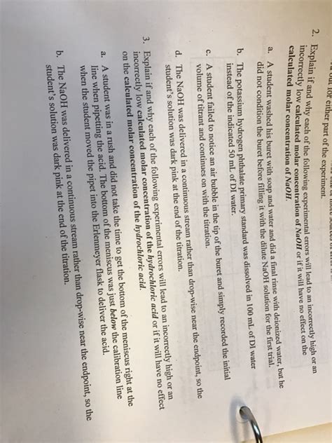 Solved Explain If And Why Each Of The Following Experimental