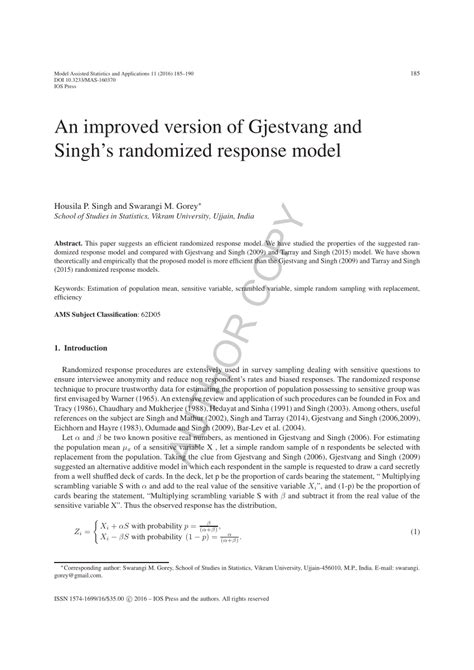 Pdf An Improved Version Of Gjestvang And Singhs Randomized Response Model
