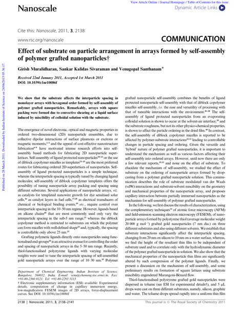 Pdf Effect Of Substrate On Particle Arrangement In Arrays Formed By Self Assembly Of Polymer