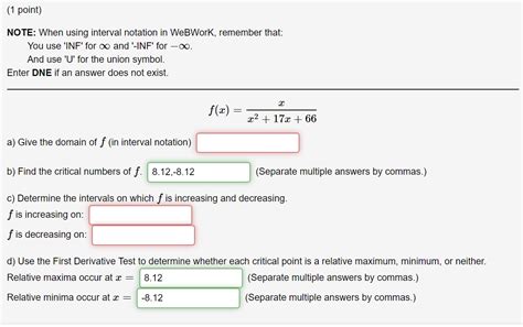 Solved Point NOTE When Using Interval Notation In Chegg Com