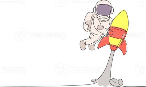One Single Line Drawing Of Astronaut In Spacesuit Floating And Discovering Deep Space While