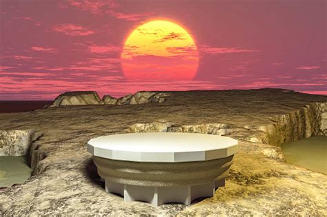 제품 디스플레이를위한 일몰 하늘 및 구름 배경이있는 산 언덕에있는 플랫폼 및 뷰티 자연 연단 풍경 장면 배경 3d 렌더링 0명에