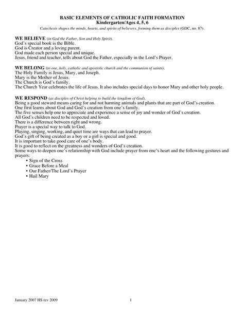 Basic Elements Of Catholic Faith Formation Kindergartenages 4 5 6