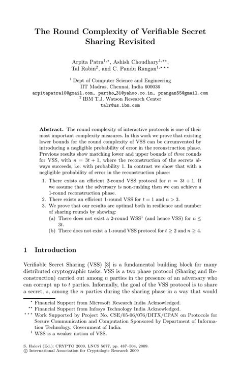 Pdf The Round Complexity Of Verifiable Secret Sharing Revisited