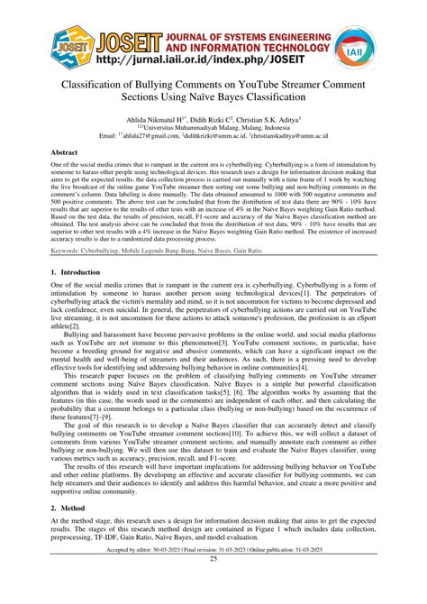 pdf classification of bullying comments on youtube streamer comment