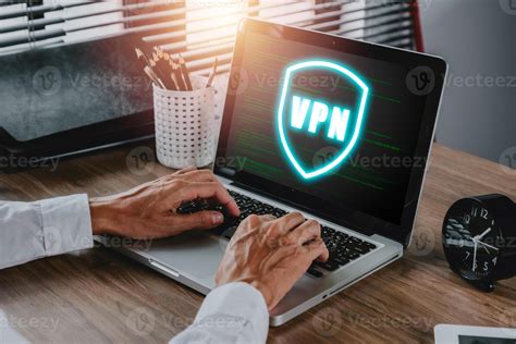 VPN Virtual Private Network Protocol Concept Man Hand Typing On Keyboard Computer With Vpn Icon