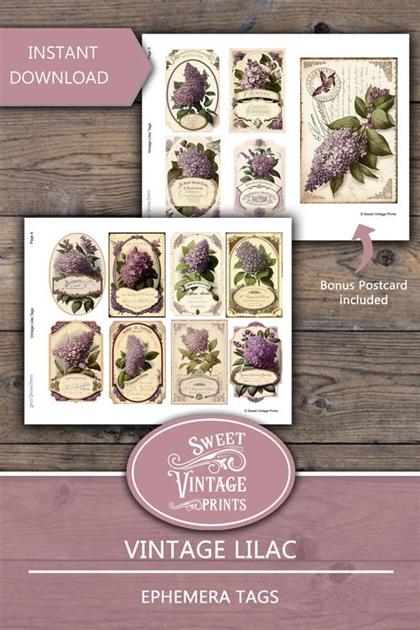 Vintage Lilac Ephemera Tags Lilac Labels Lilac Junk Journal Etsy